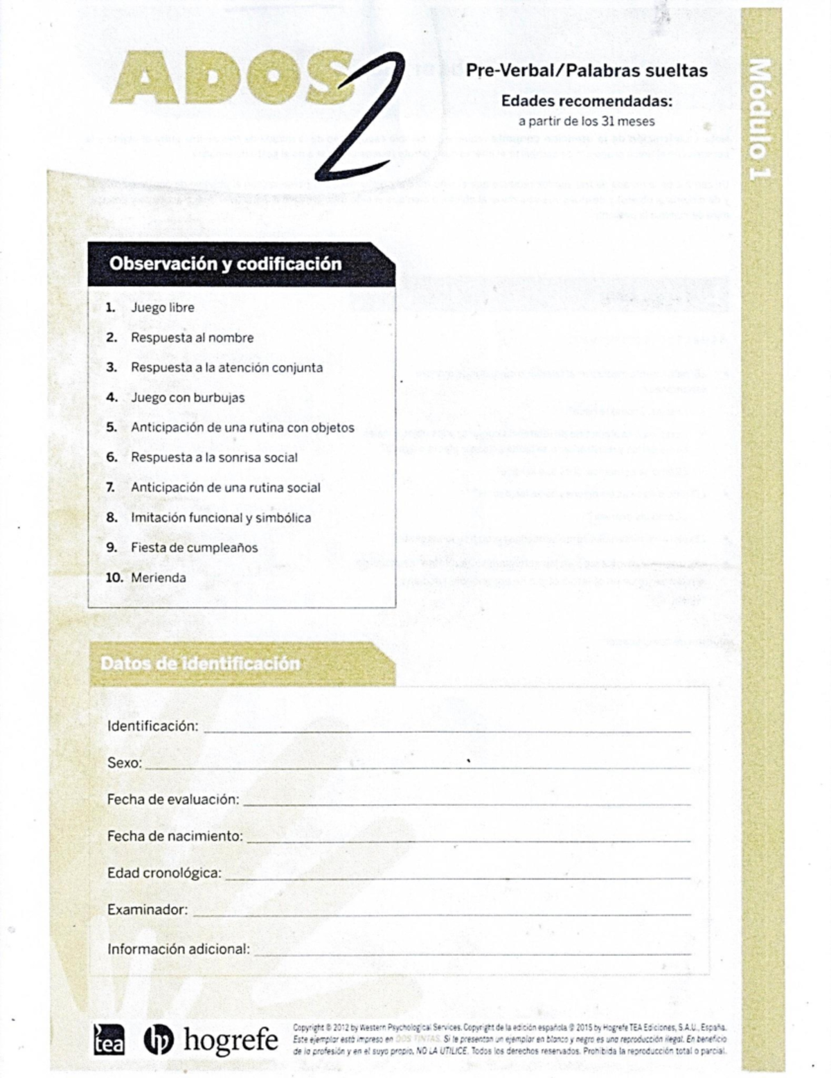 Módulo 1 - Ados Modulo 1 - Psicometría - Studocu