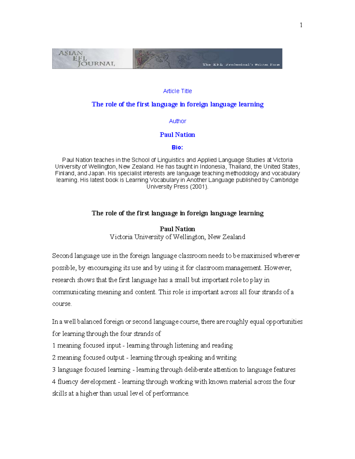 June 2003 pn - Lecture notes 4 - Article Title The role of the first ...