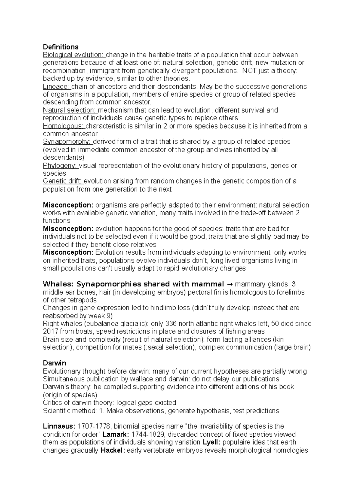 BIOL2400 midterm 1 cheat sheet - Definitions Biological evolution: change in the heritable ...