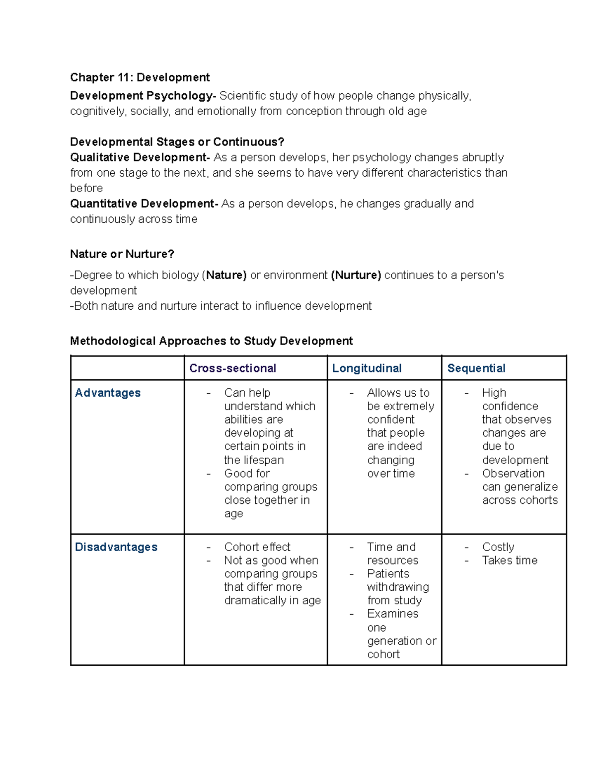 Psych 100 Chapter 11 Notes - Chapter 11: Development Development ...
