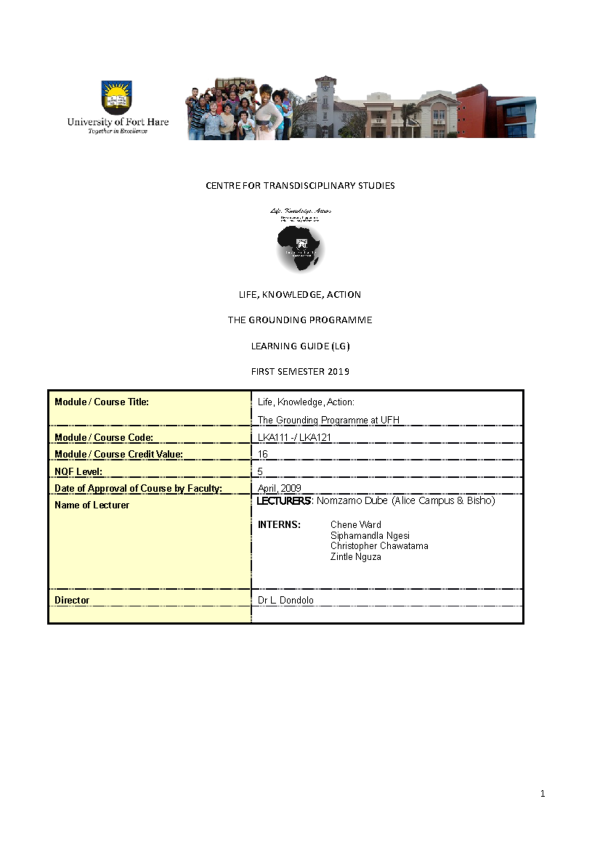 CTS LKA 111 Learner GUID 2019 - CENTRE FOR TRANSDISCIPLINARY STUDIES ...