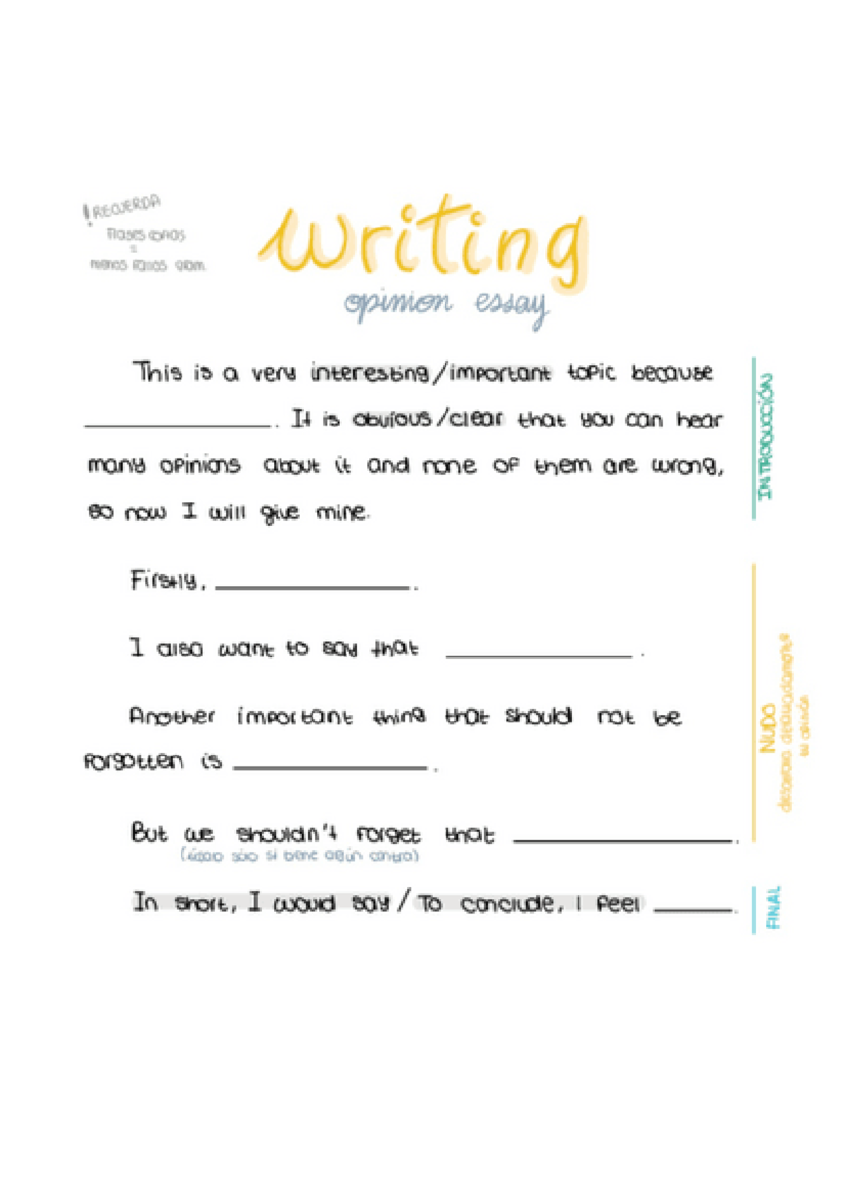 Modelo writing - Inglés II - Studocu