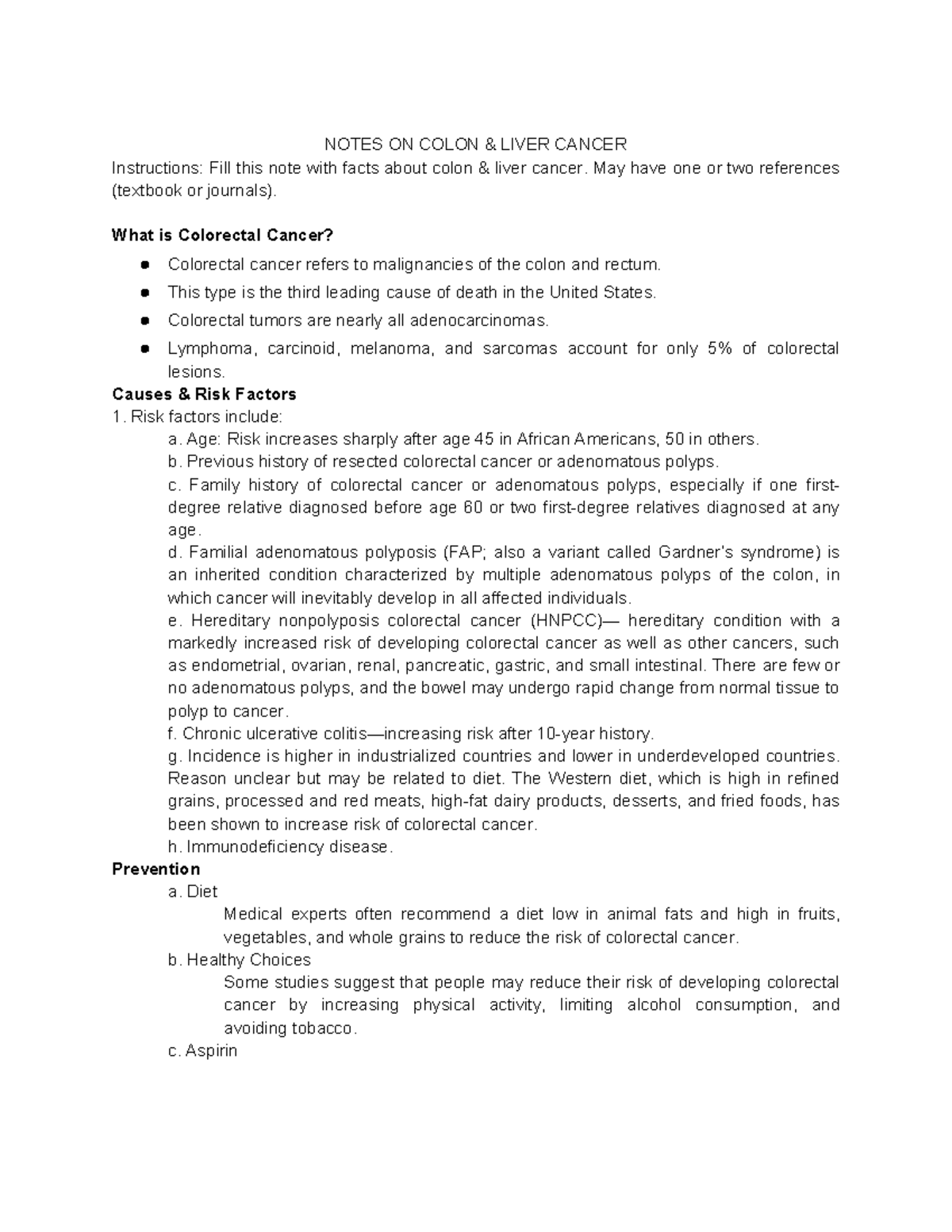 Notes ON Colon and Liver Cancer - NOTES ON COLON & LIVER CANCER ...