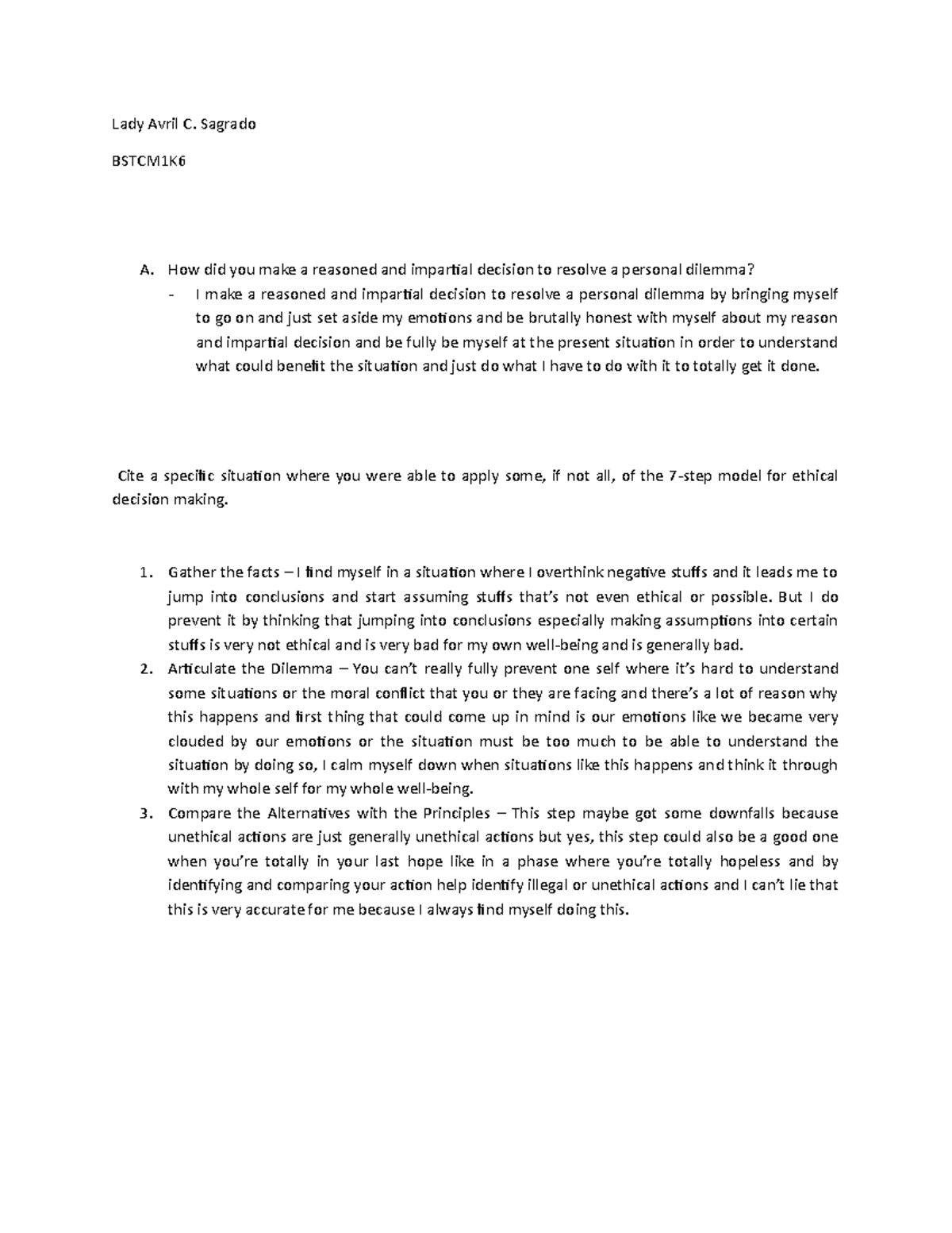 lecture notes sample - Lady Avril C. Sagrado BSTCM1K A. How did you ...