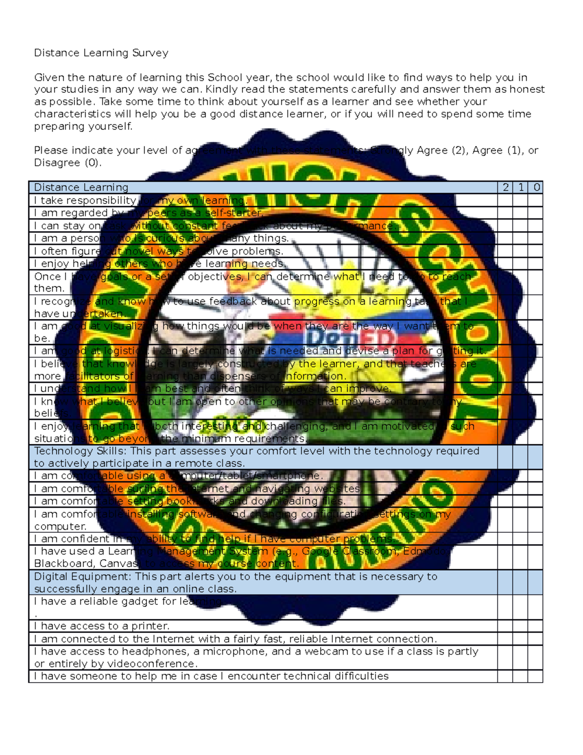 Distance Learning Survey LESF - Distance Learning Survey Given the ...