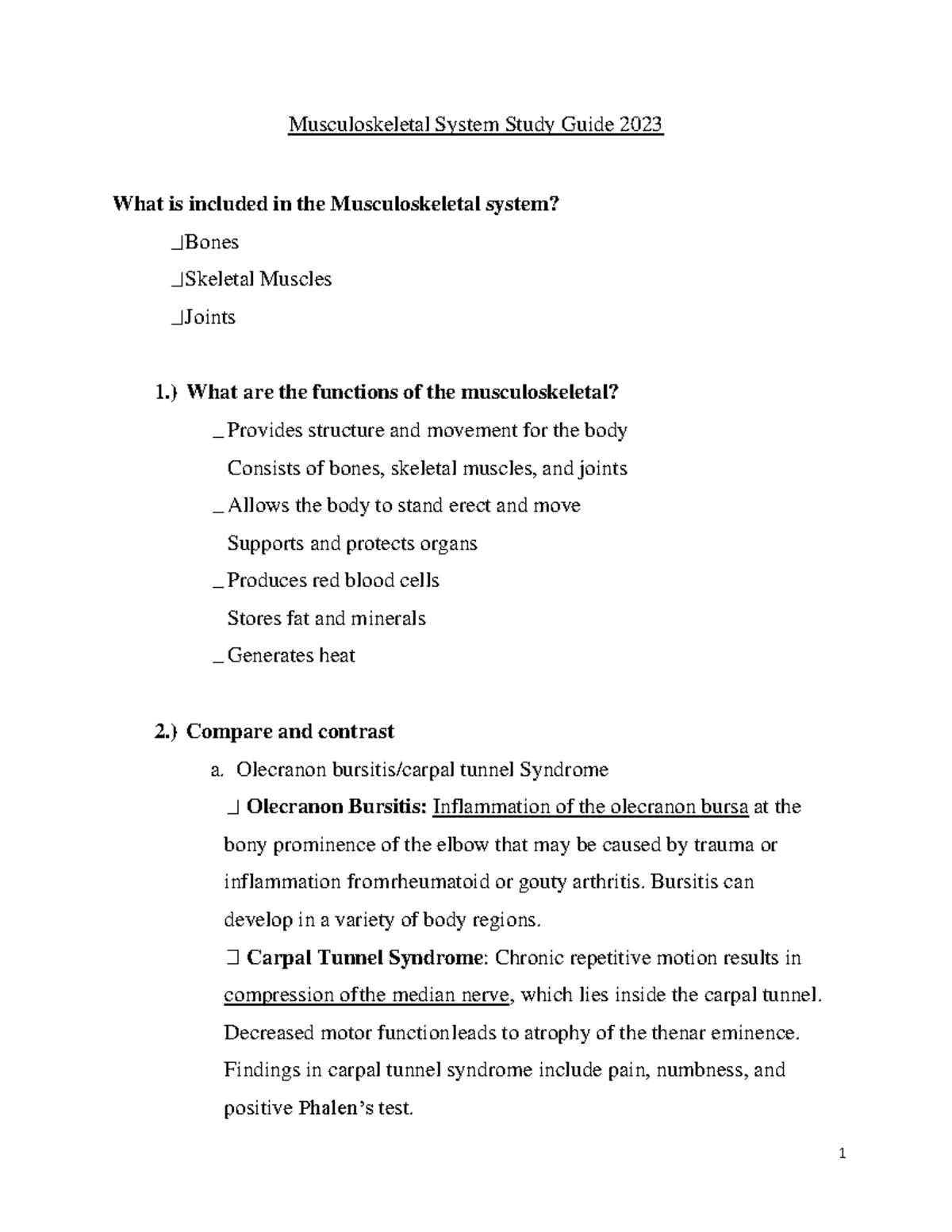 Musculoskeletal System Study Guide 2023 - ) What are the functions of ...