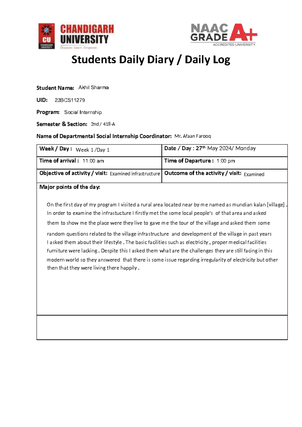 Daily Dairy Format Social Internship V1 17th May 2024 - Students Daily ...