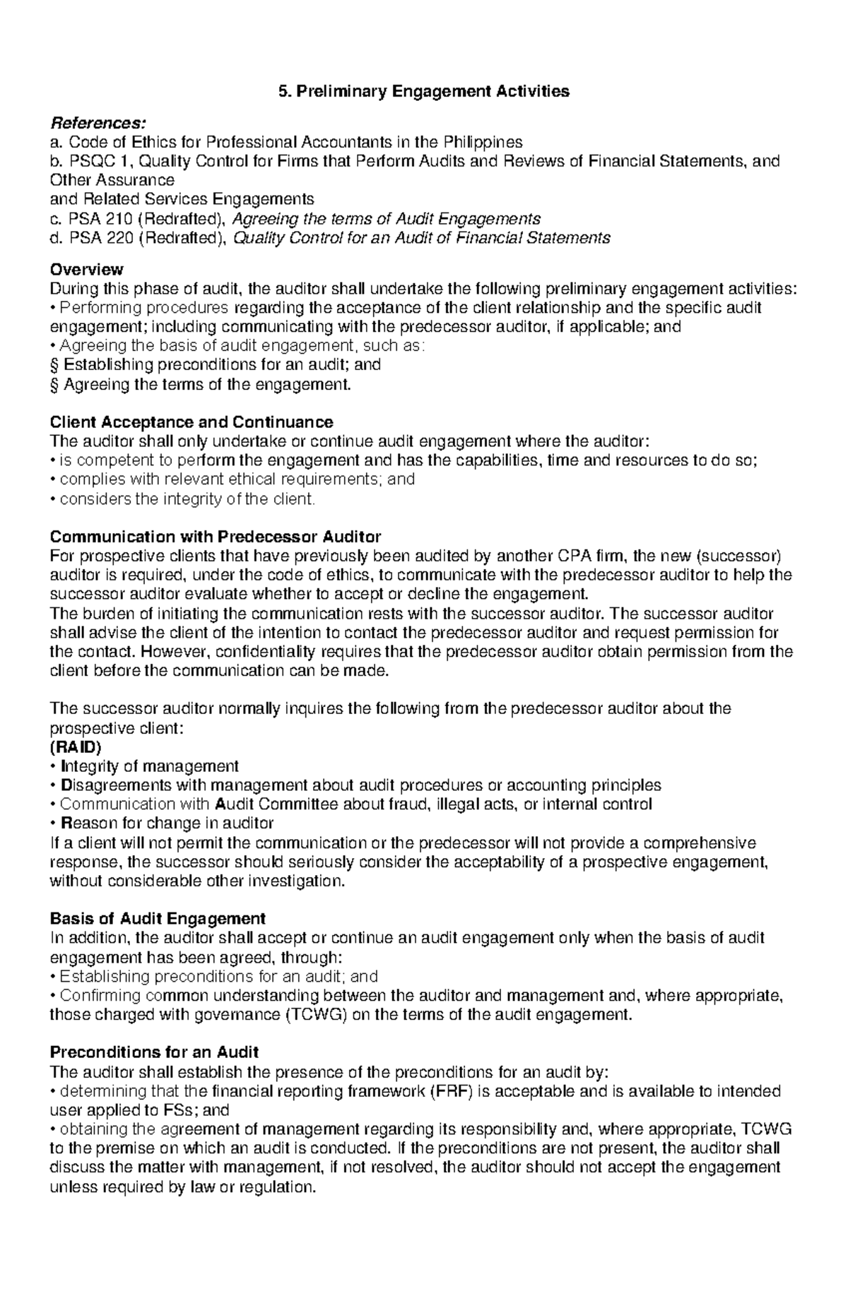 5 Preliminary Engagement Activities - Preliminary Engagement Activities ...