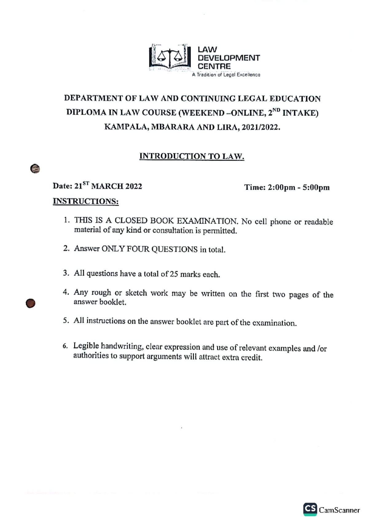 Introduction to Law past paper 2 - 16 LAW DEVELOPMENT CENTRE A Tradition of Legal Excellence ...