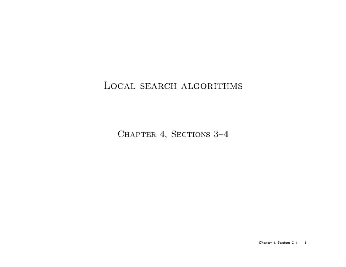 Search Algorithmns - Local search algorithms Chapter 4, Sections 3– Chapter 4, Sections 3 ...