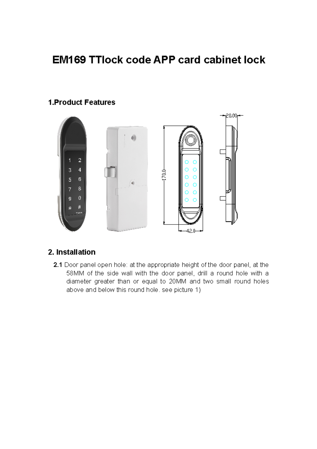EM169 locker lock Manual de cerradura inteligente - EM169 TTlock code ...