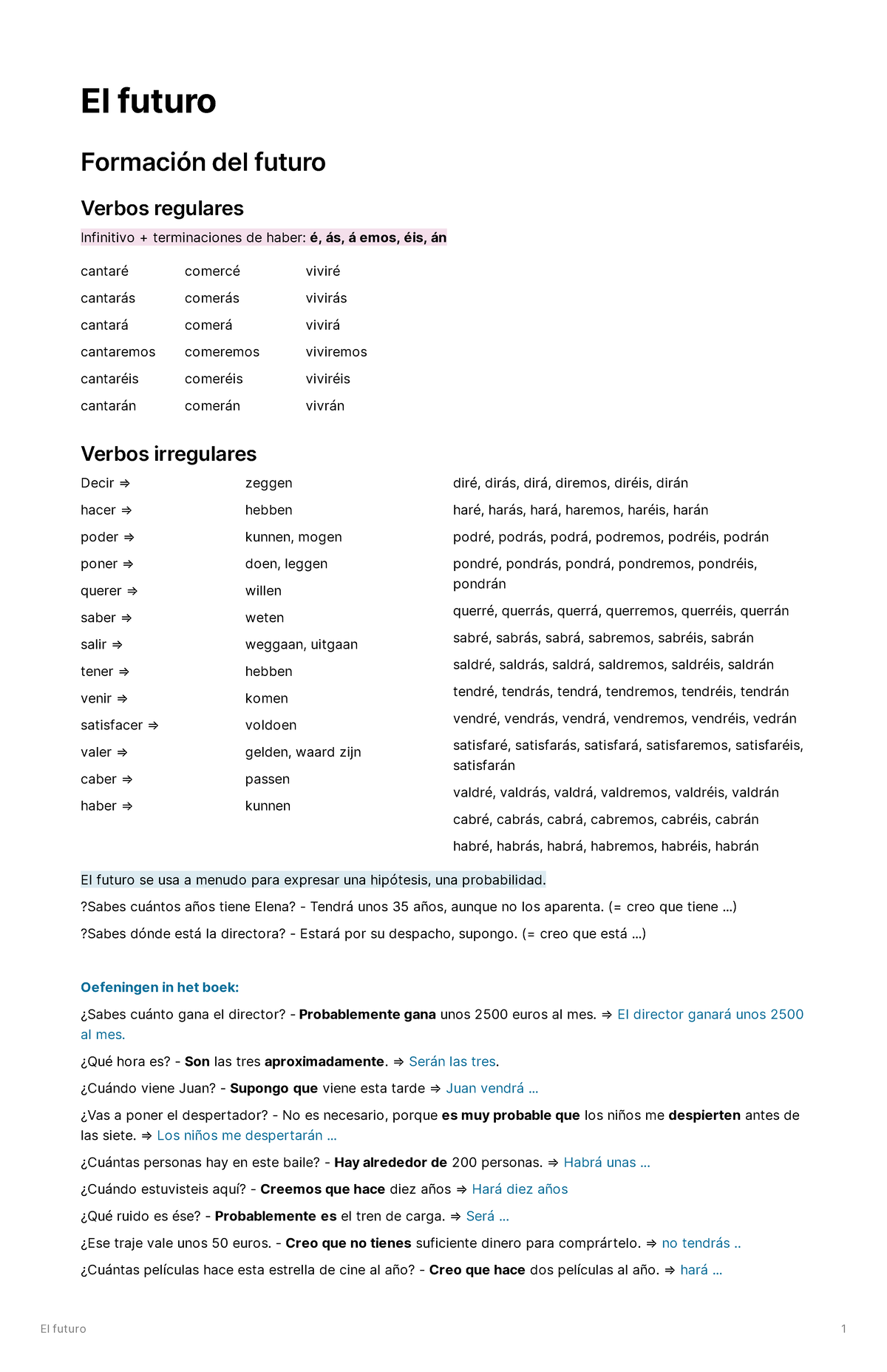 El futuro - Grammatica - El futuro 1 El futuro Formación del futuro ...