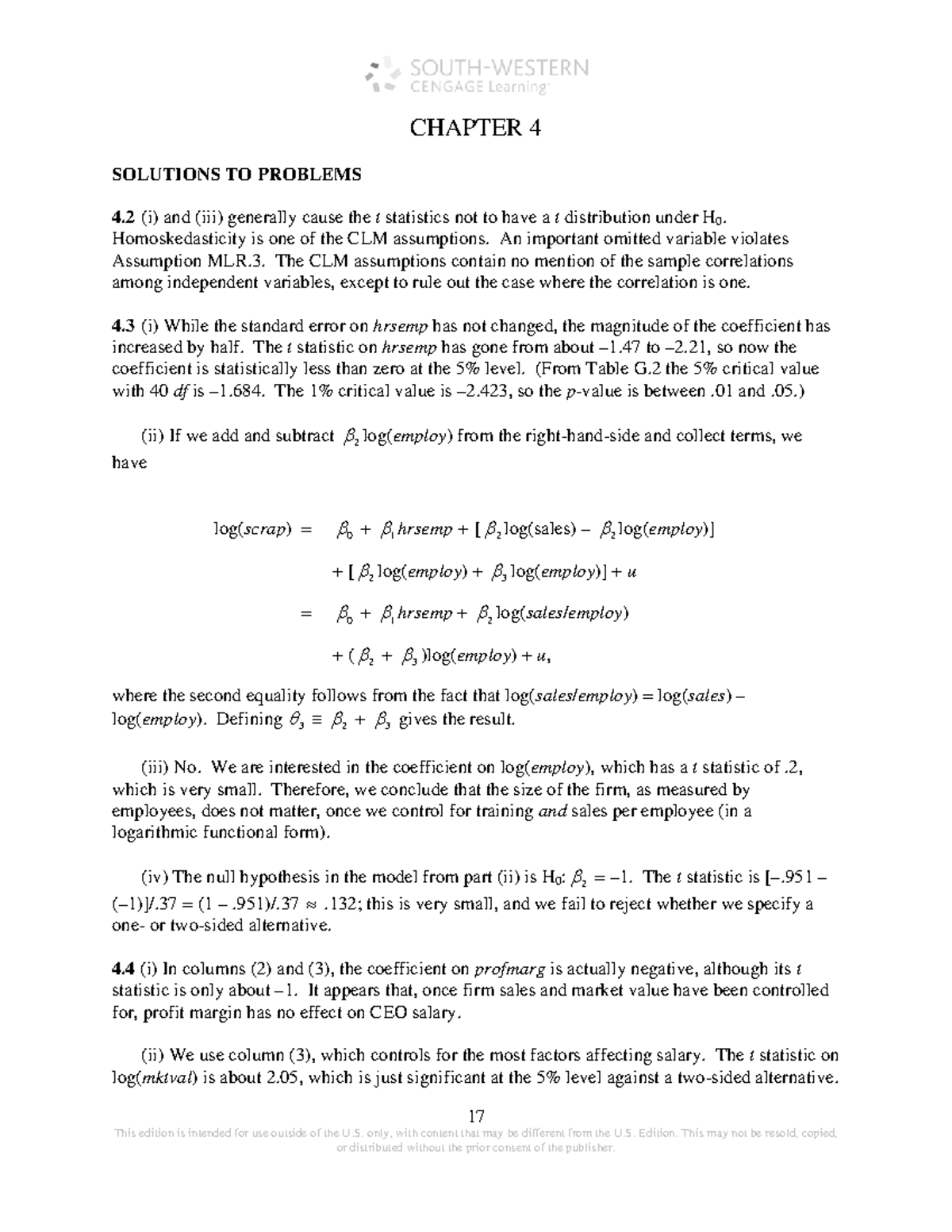 Wooldridge IE AISE SSM ch04 - This edition is intended for use outside of the U. only, with ...