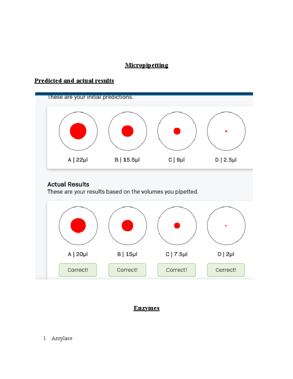 Lab 1 cell bio Pipetting an Enzymes Sim - Micropipetting Predicted and ...