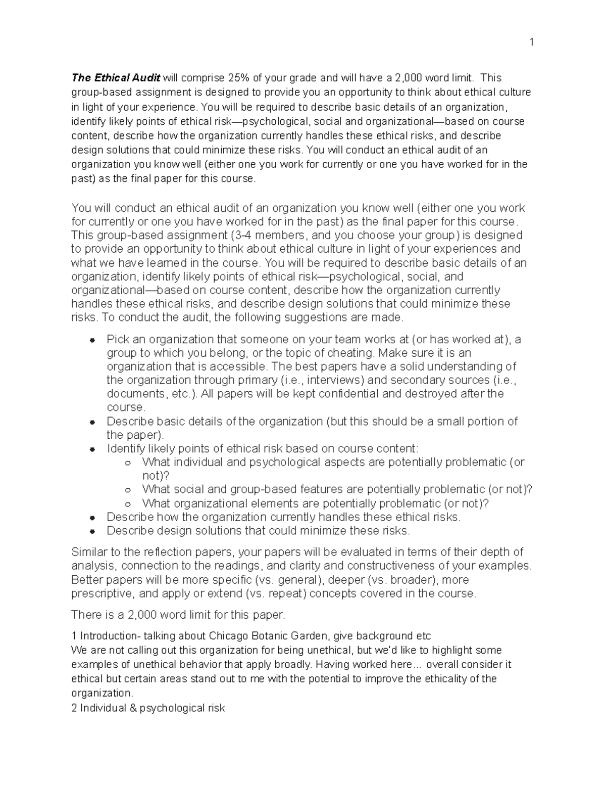 Ethical Audit Guidelines - The Ethical Audit will comprise 25% of your ...