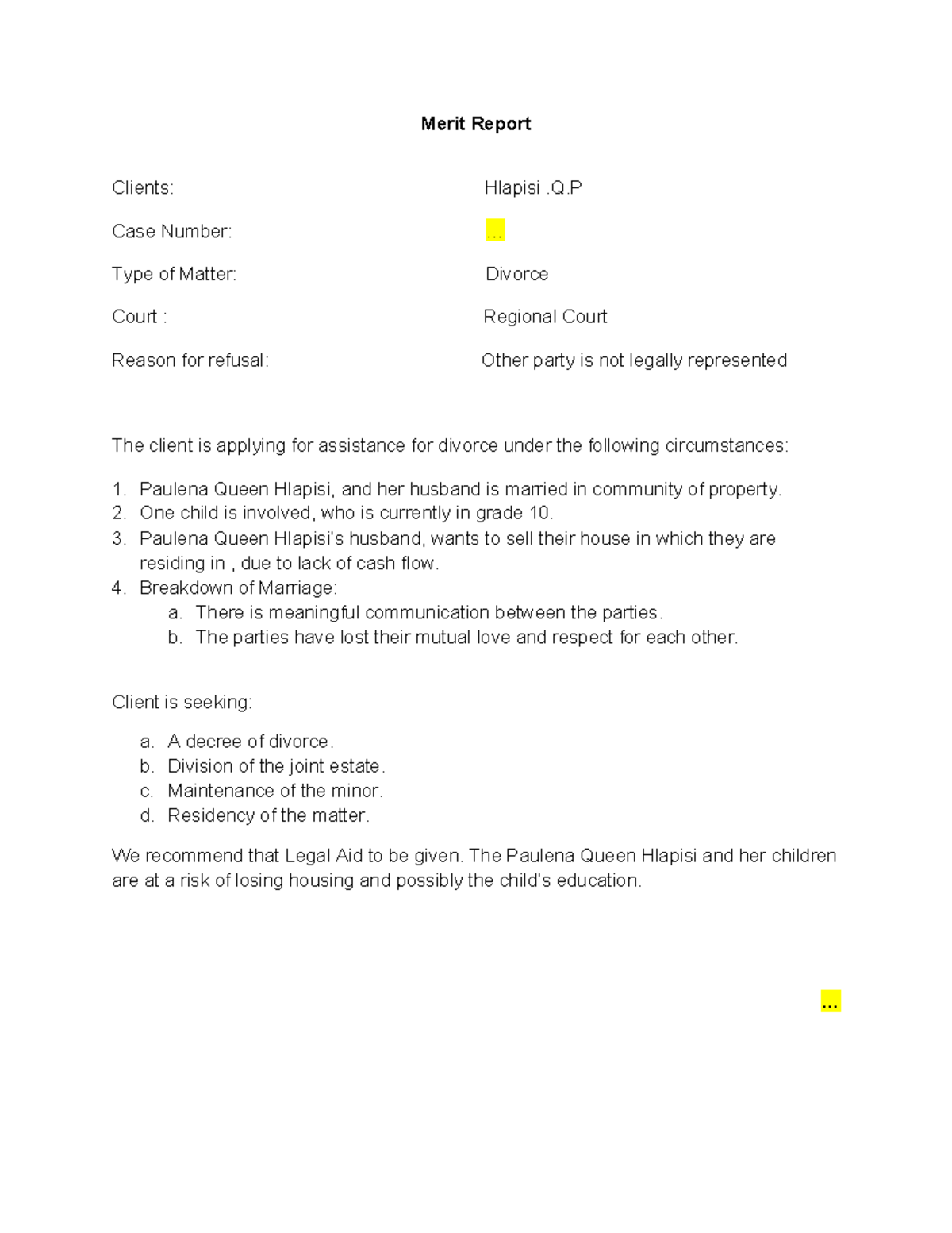 Merit Report- Paulina Queen Hlapisi - Merit Report Clients: Hlapisi .Q ...