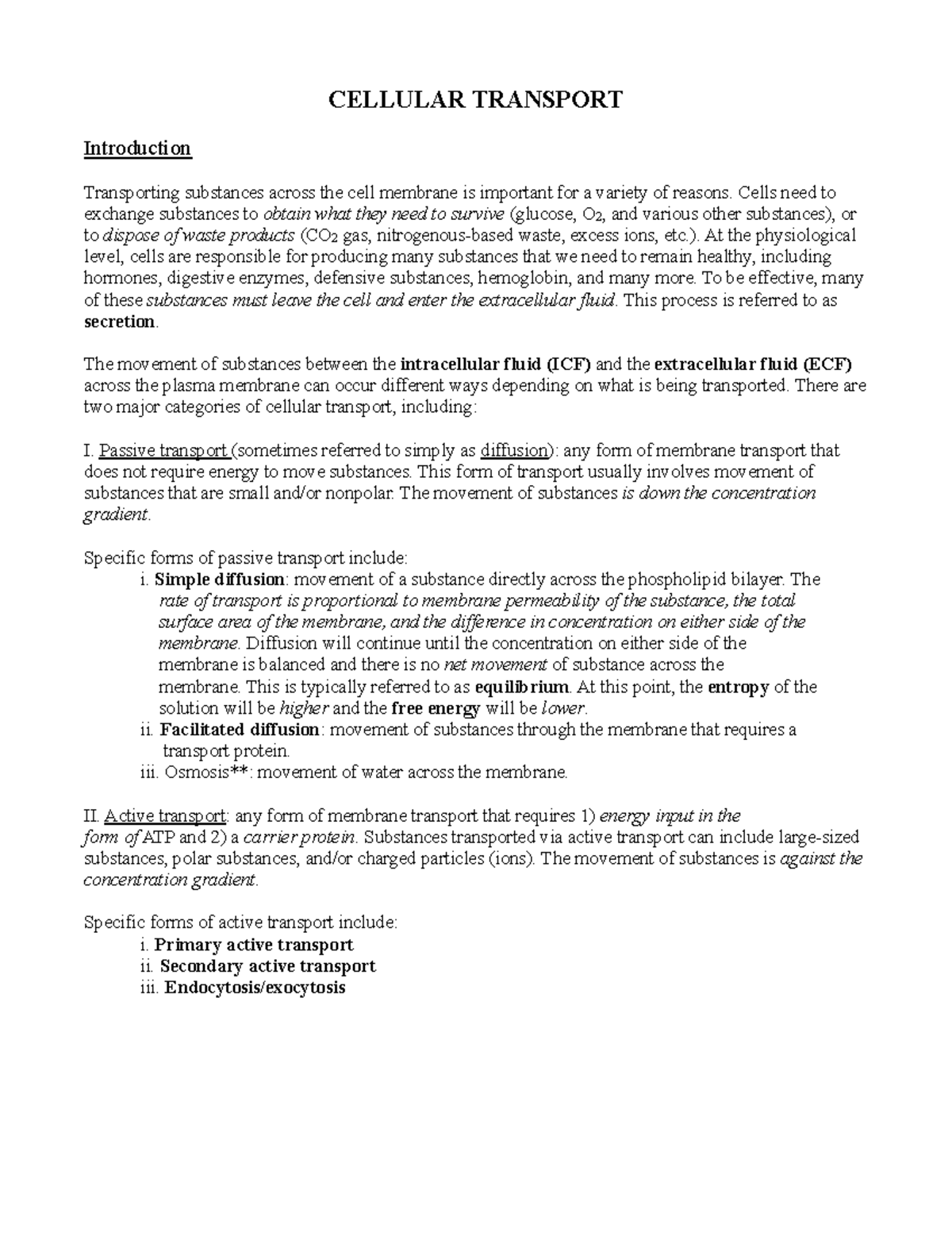 Cellular Transport Lab - CELLULAR TRANSPORT Introduction Transporting ...