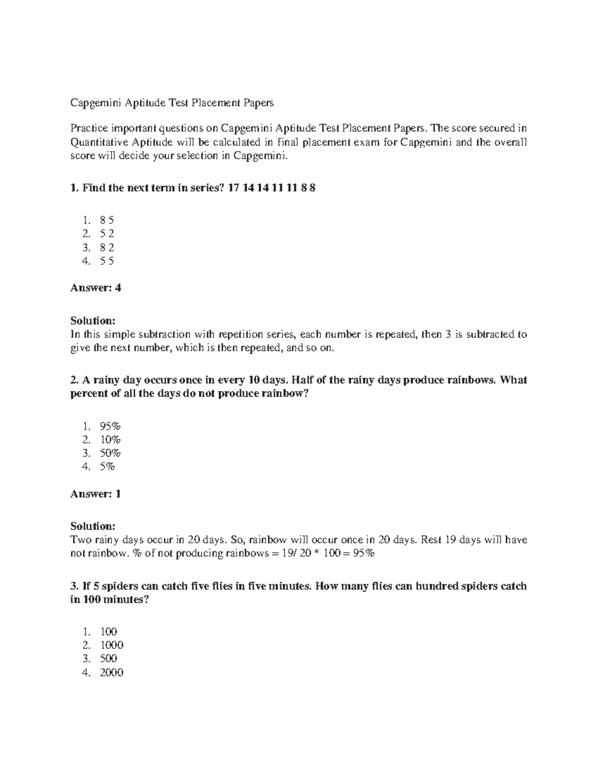 Capgemini Aptitude Test Placement Paper - The score secured in ...
