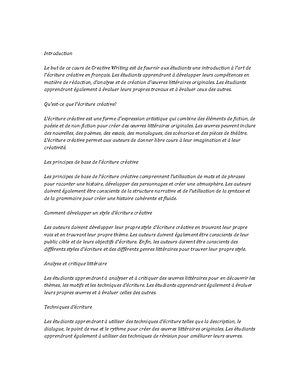 Creative Writing - Introduction Creative Writing in French: A Unique ...