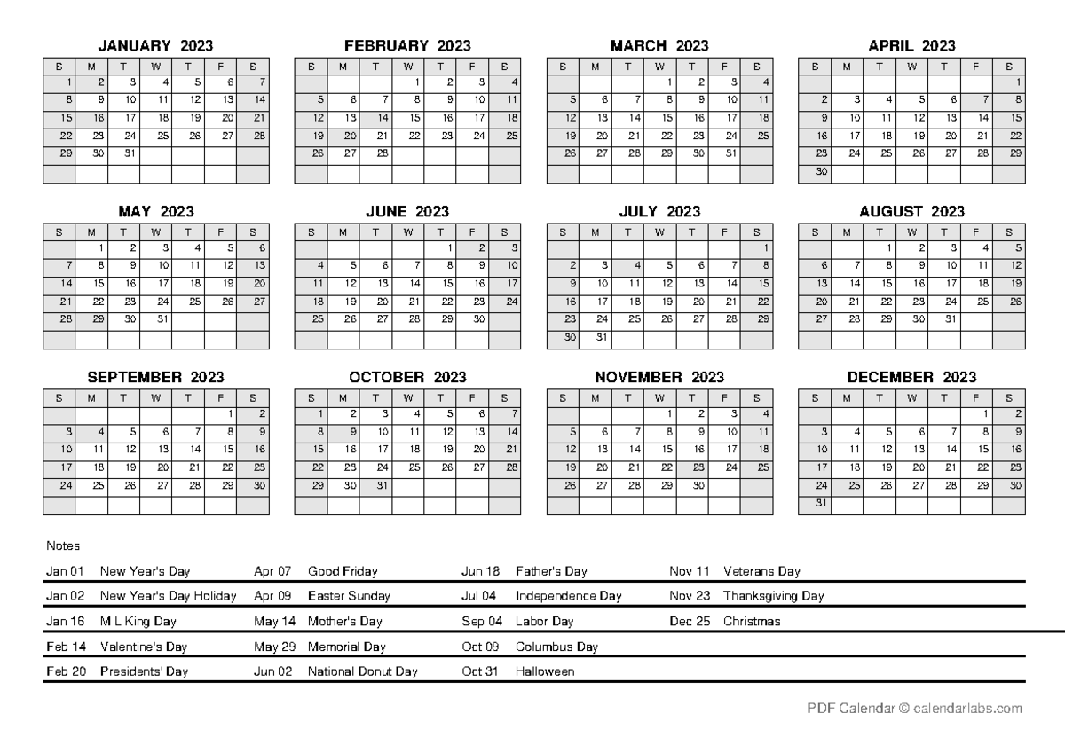 2023 pdf yearly calendar with holidays 09 - JANUARY 2023 S M T W T F S ...