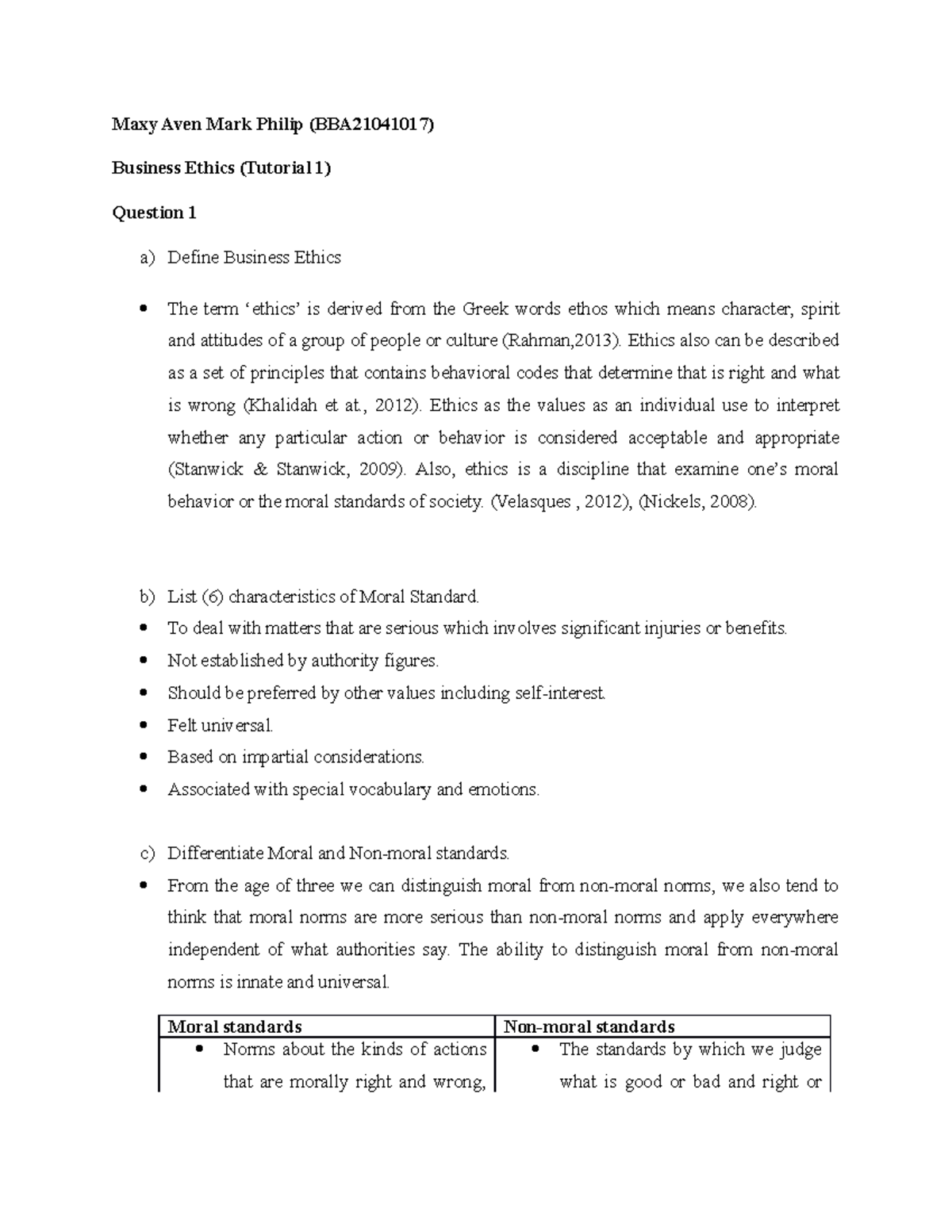 Business Ethics (Tutorial 1) - Maxy Aven Mark Philip (BBA21041017 ...