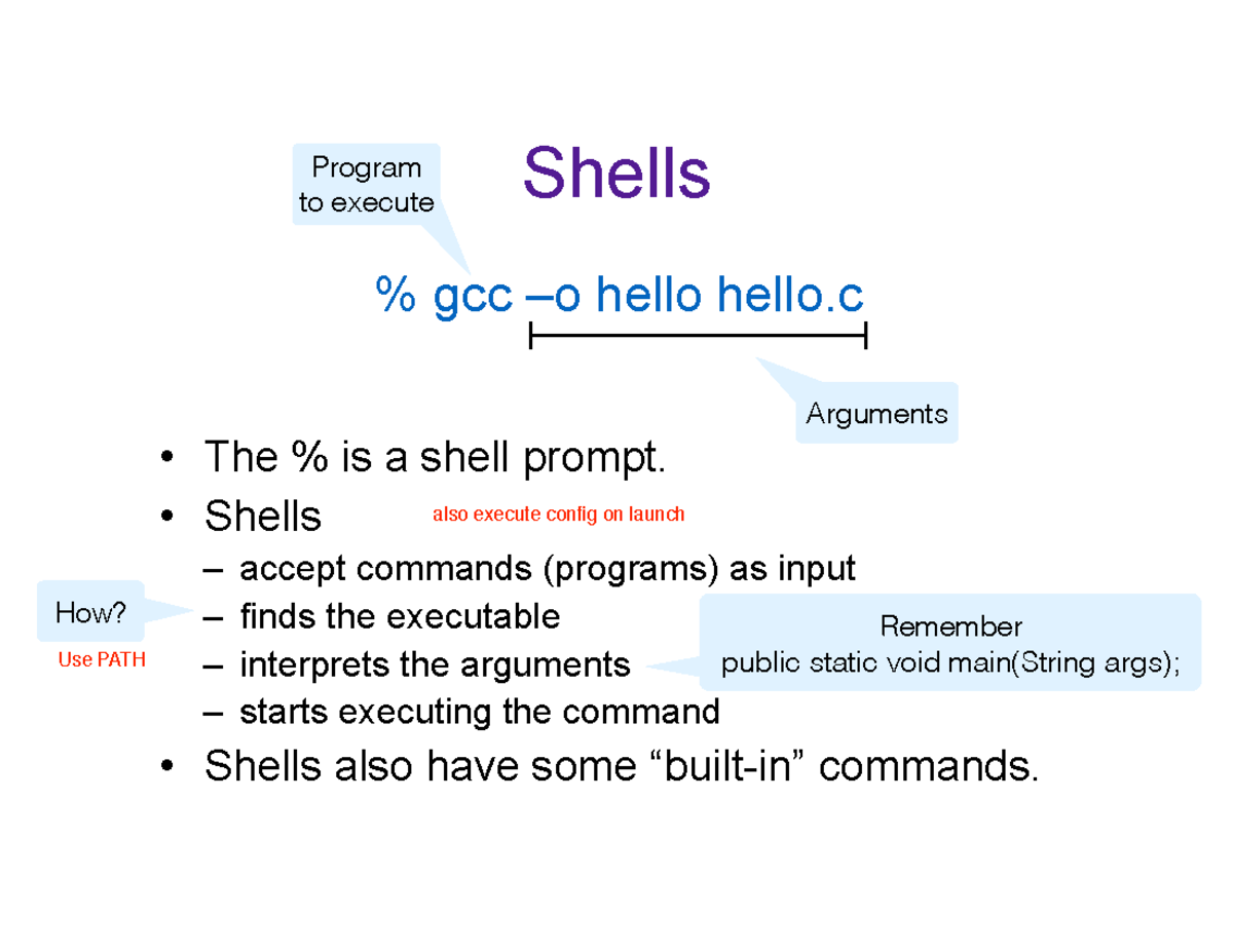 Intro Slides 2 - Shells • The % is a shell prompt. • Shells – accept commands (programs) as ...