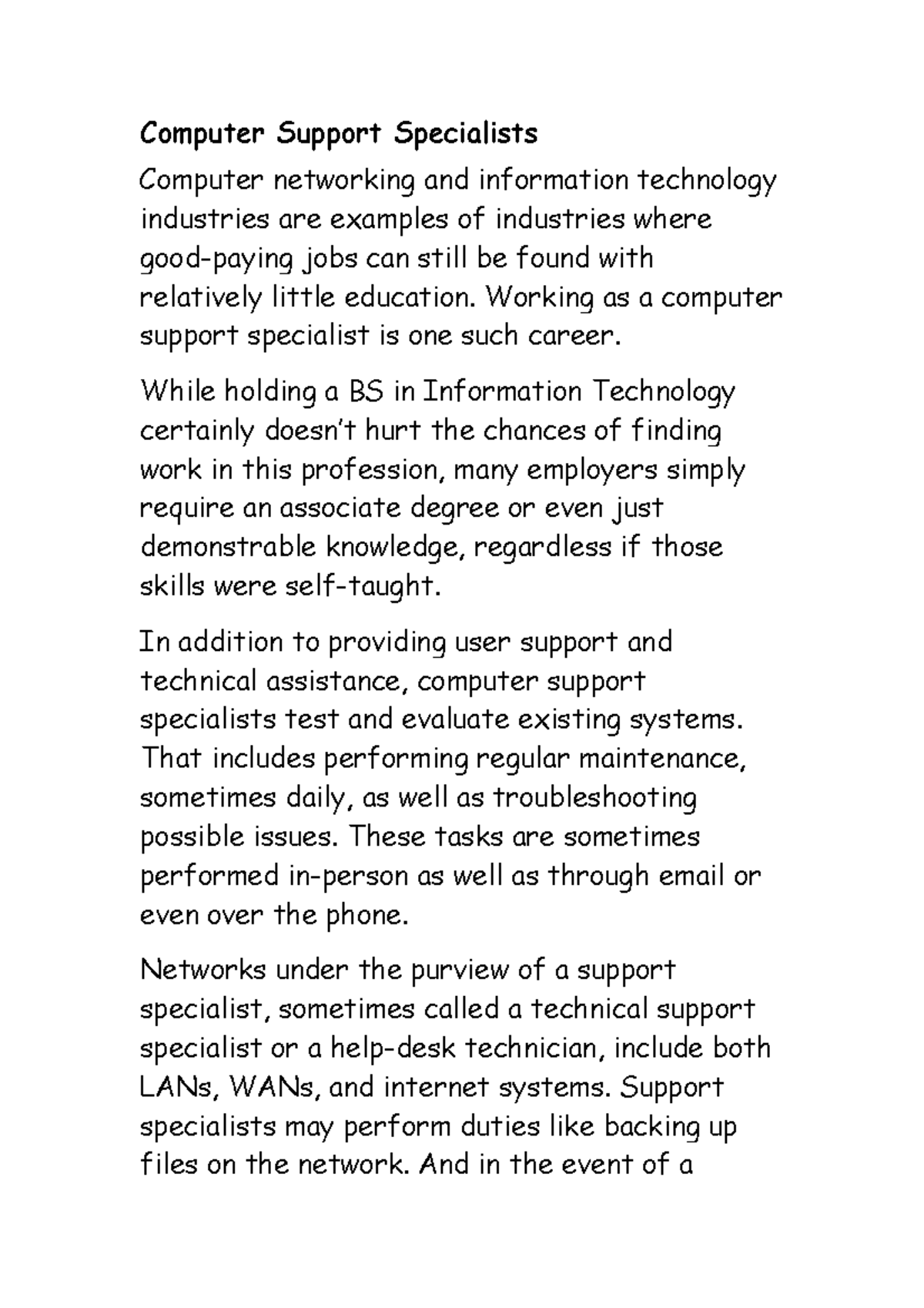 Computer Support Specialists Lecture Guides - Computer Support ...