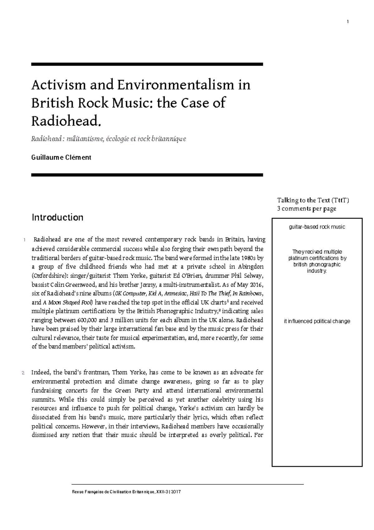 Radiohead - summary based on radio head, an article - Activism and ...