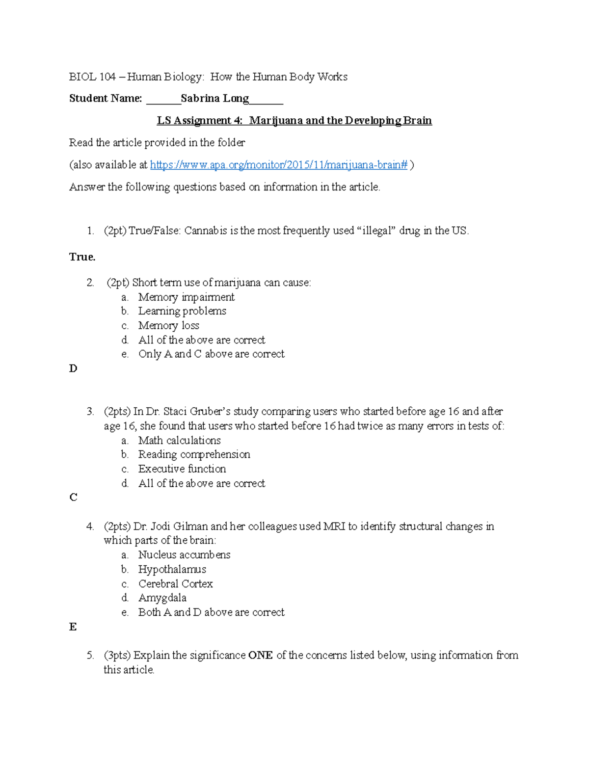 Marijuana Use and Adolescent Brain Development - BIOL 104 – Human Biology: How the Human Body ...