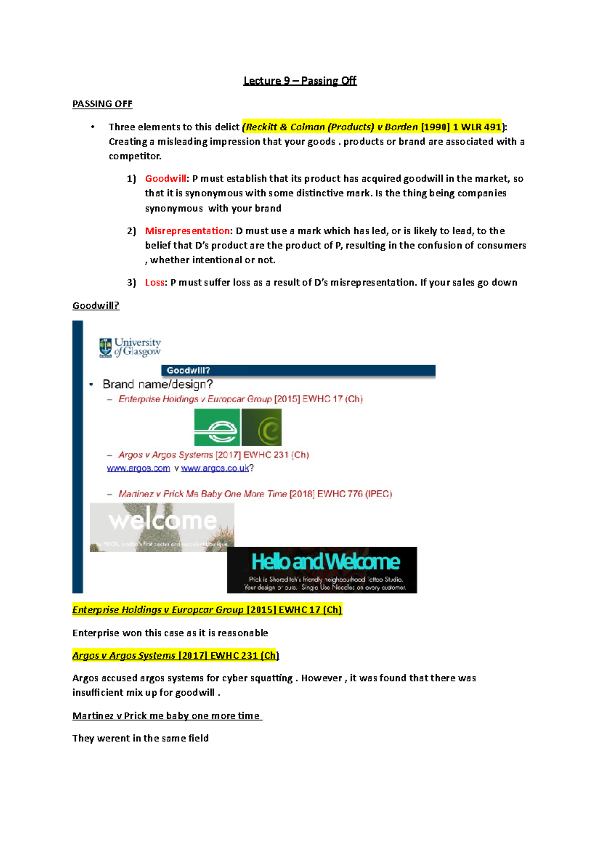 Lecture 9 - Passing Off - Lecture 9 – Passing Off PASSING OFF Three ...