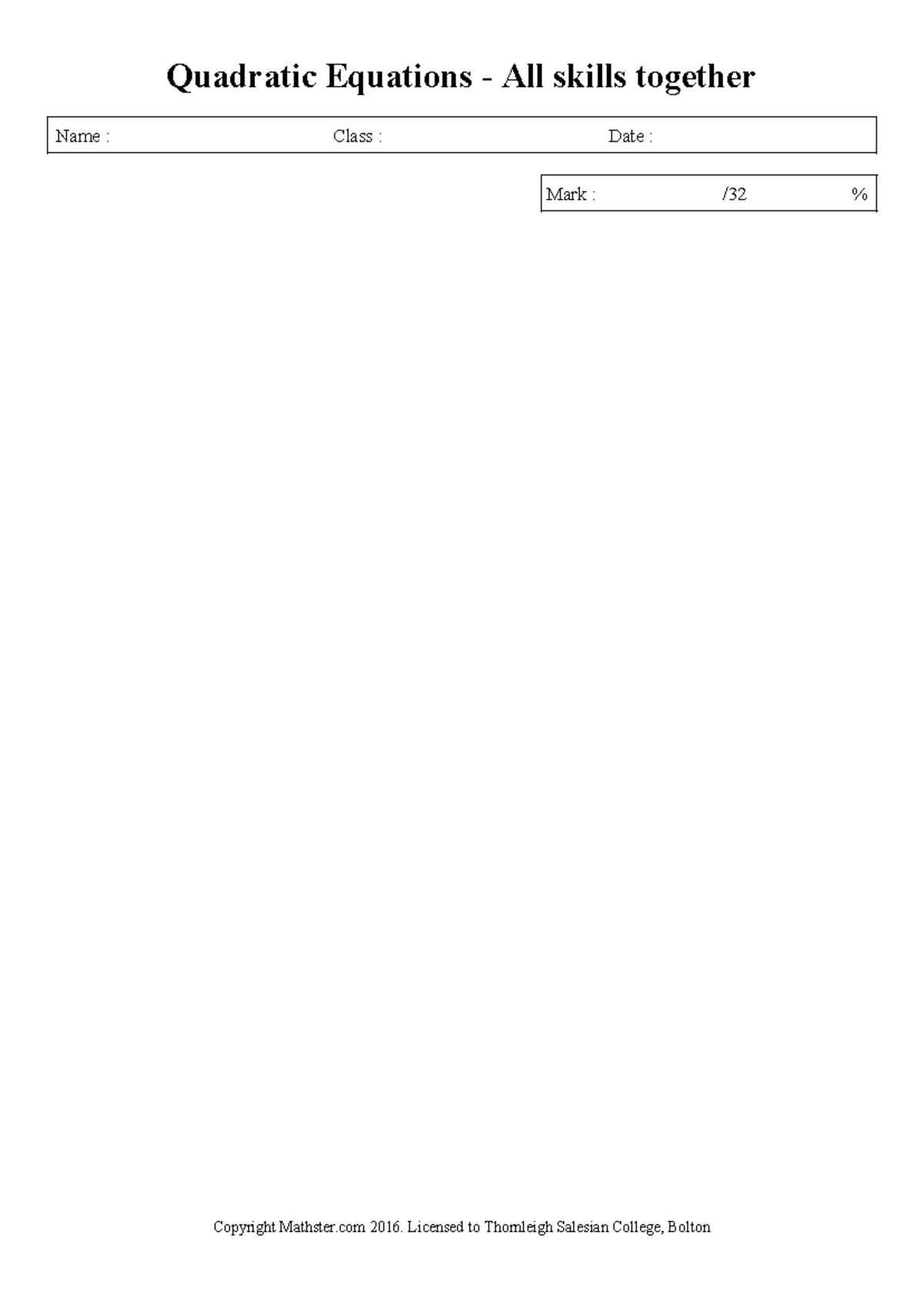 Quadratic Equations - All skills together - 3 - MATH1131 - Licensed to ...