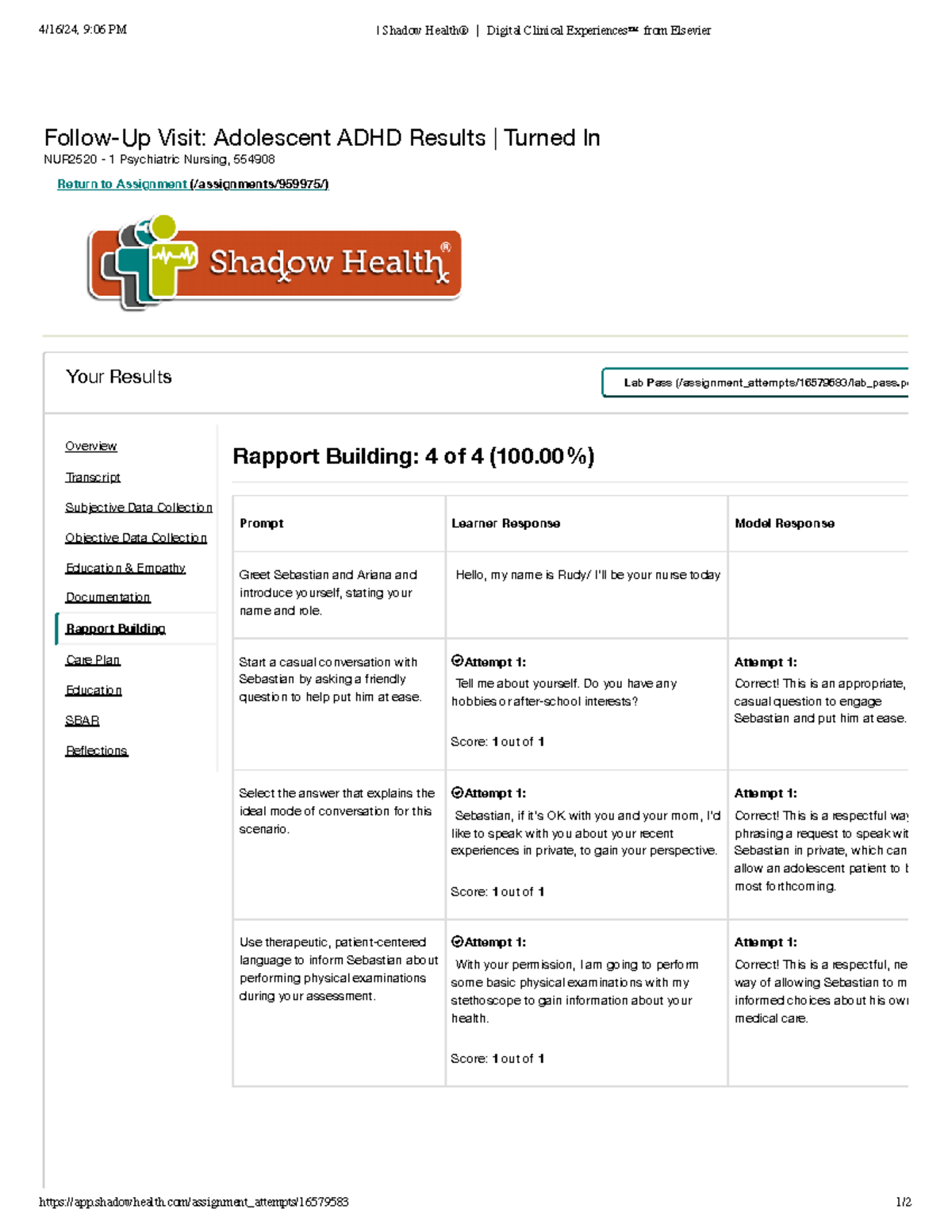ADHD rapport building - simulation for ADHD patient - 4/16/24, 9:06 PM ...