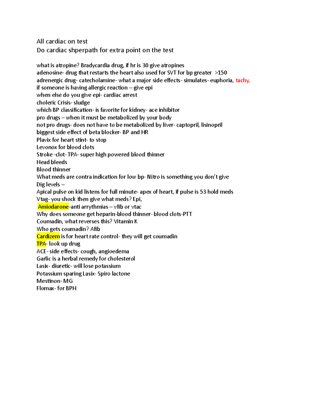 Cardiac test 2 - STUDY THIS! - All cardiac on test Do cardiac shperpath ...