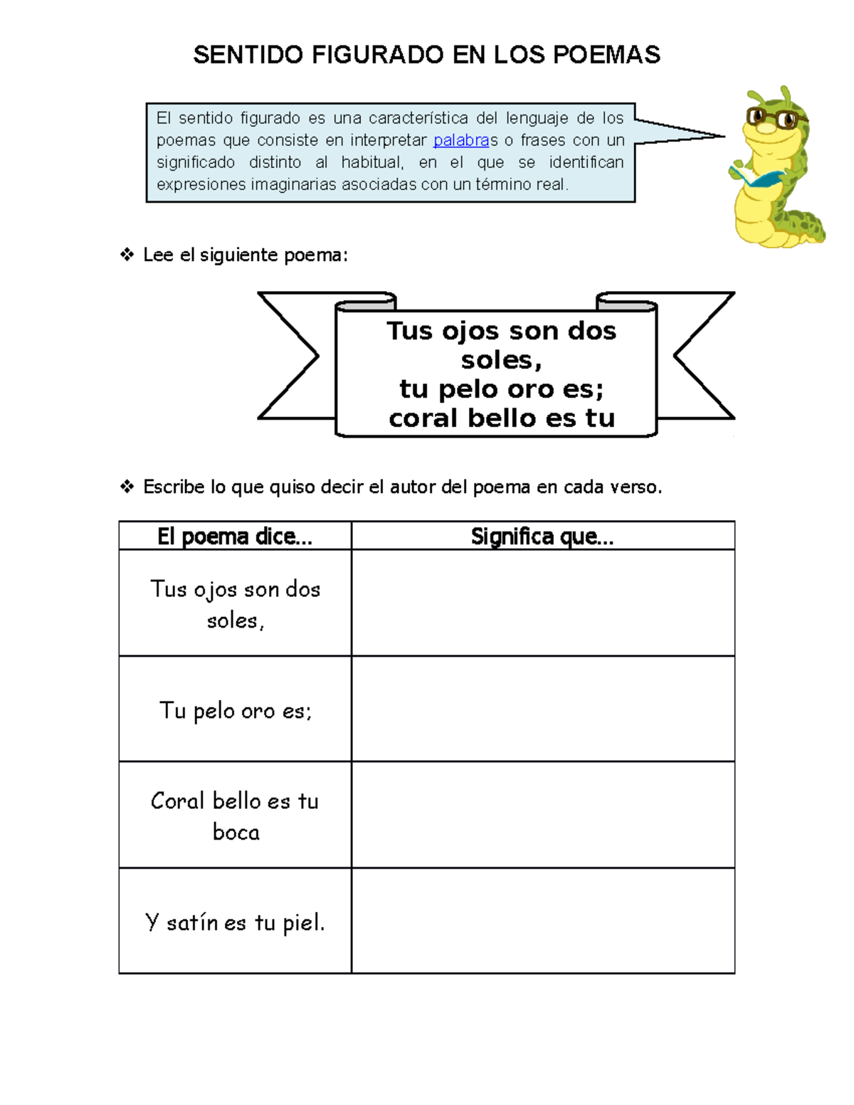 Sentido Figurado EN LOS Poemas - SENTIDO FIGURADO EN LOS POEMAS Lee el ...