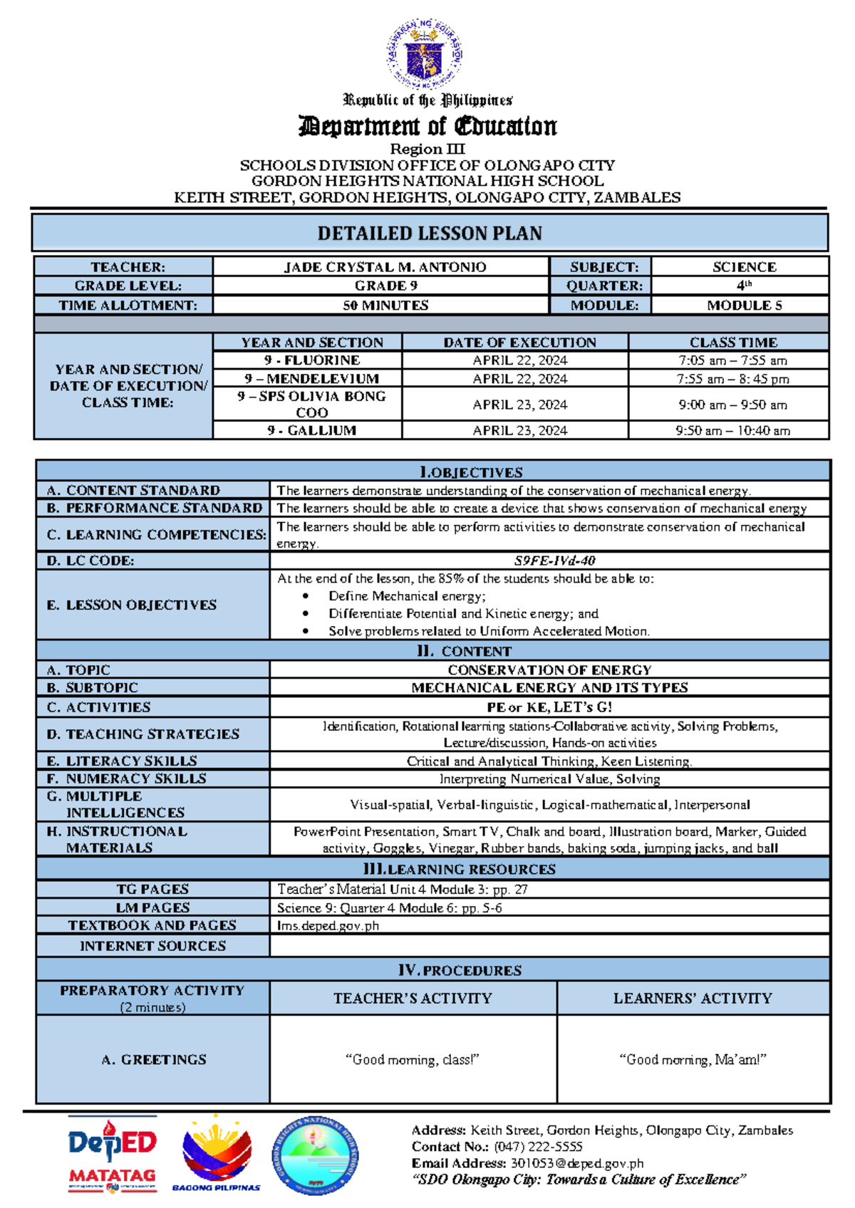 DLP PE and KE - Department of Education Region III SCHOOLS DIVISION ...