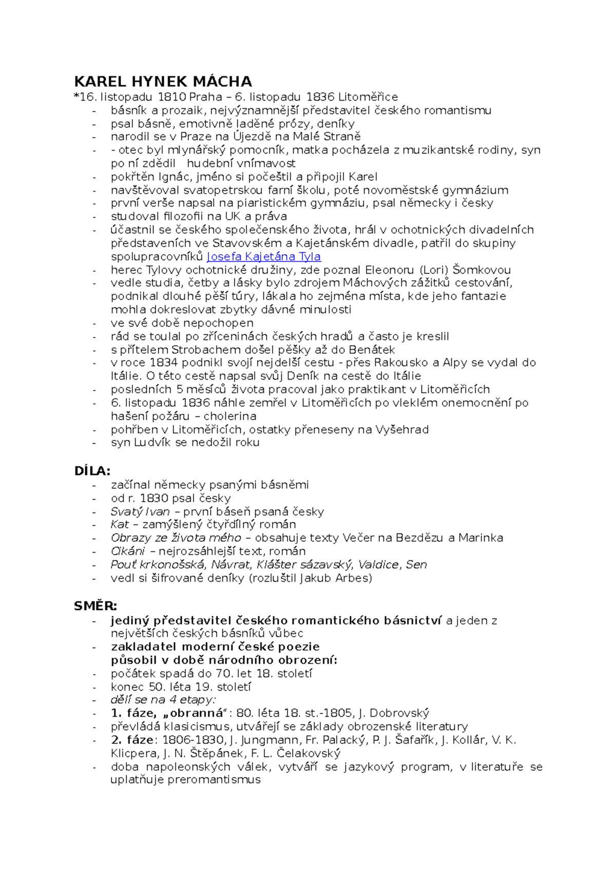 Máj - Rozbor máje - KAREL HYNEK MÁCHA *16. listopadu 1810 Praha – 6 ...