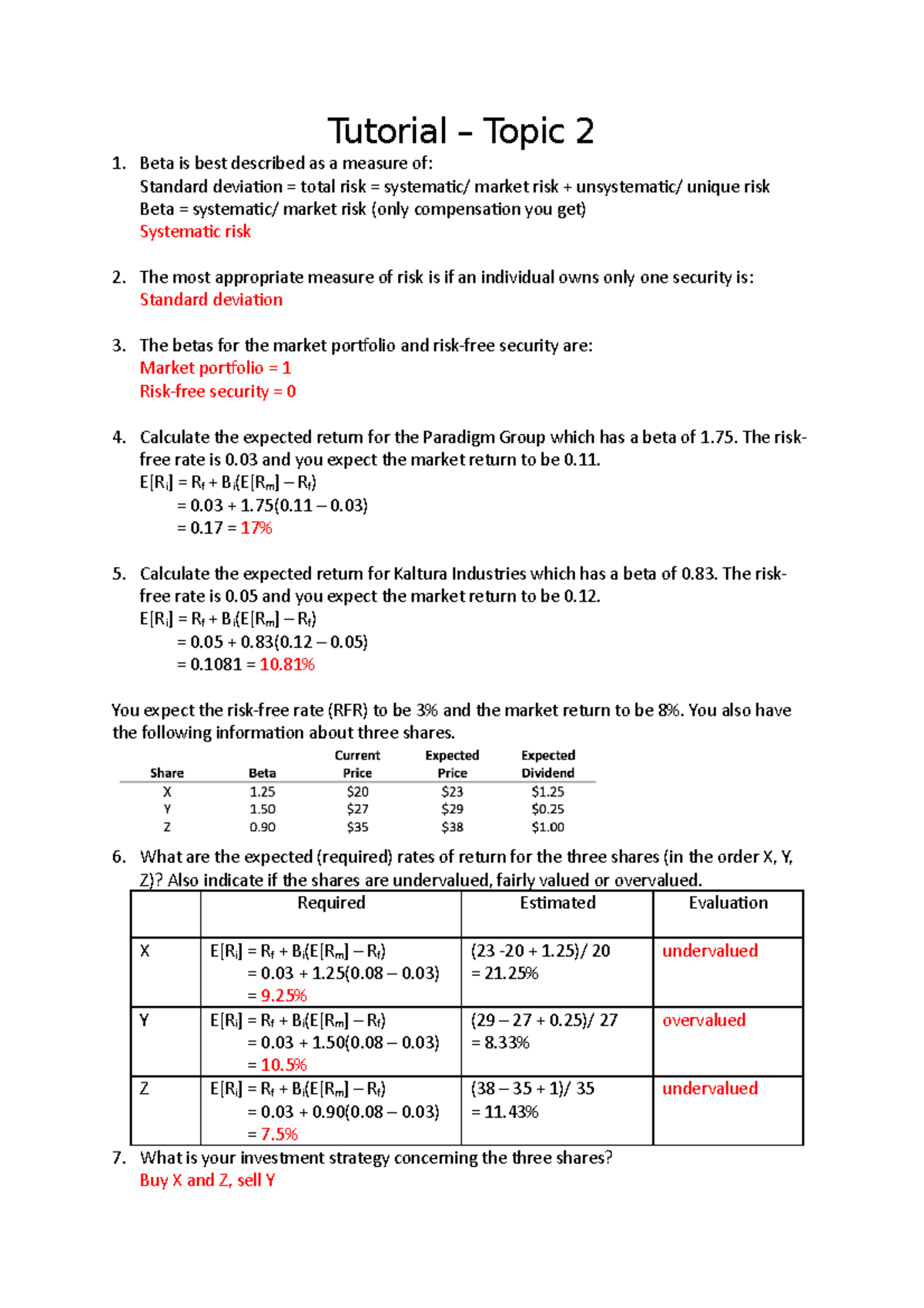 Investment Analysis Tutorial 2 Homework Questions - Tutorial – Topic 2 ...