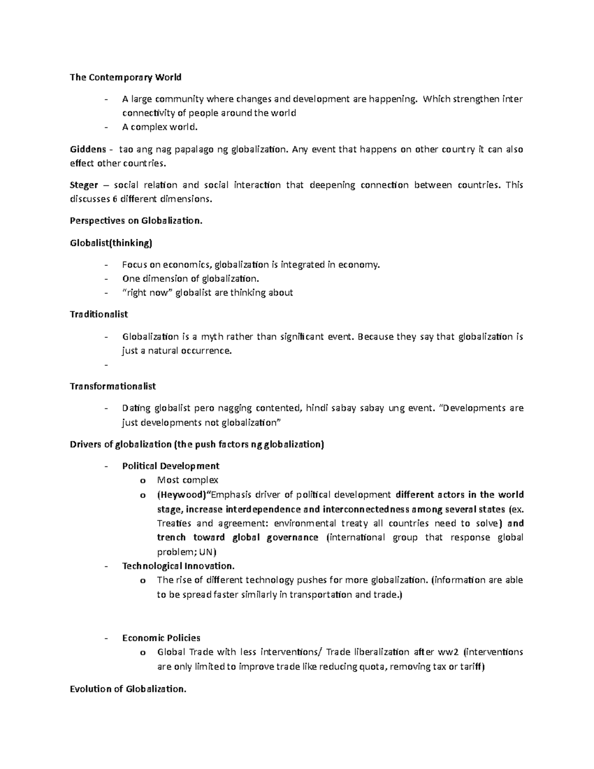 Notes on lesson 1 - The Contemporary World A large community where ...