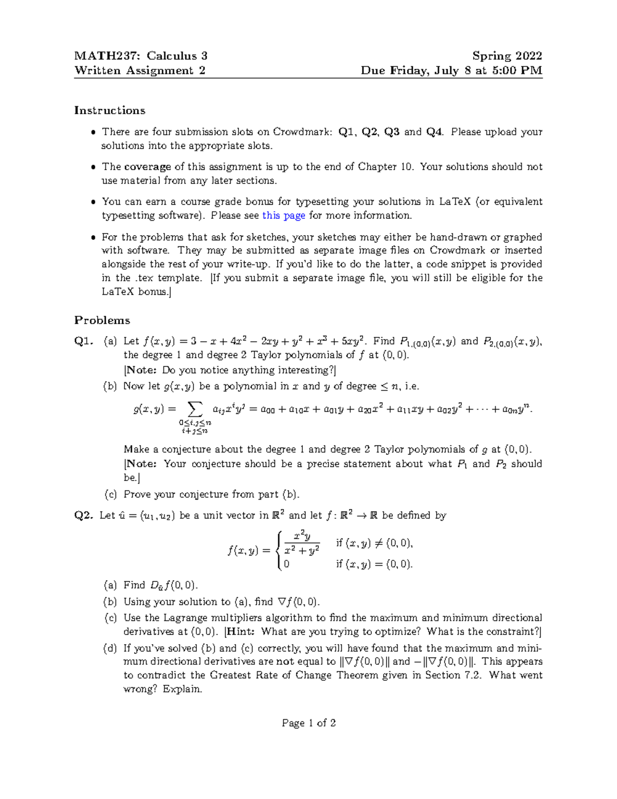 Math237-s22-wa2 - Math237-s22-wa2Math237-s22-wa2Math237-s22-wa2 - MATH237: Calculus 3 Written ...
