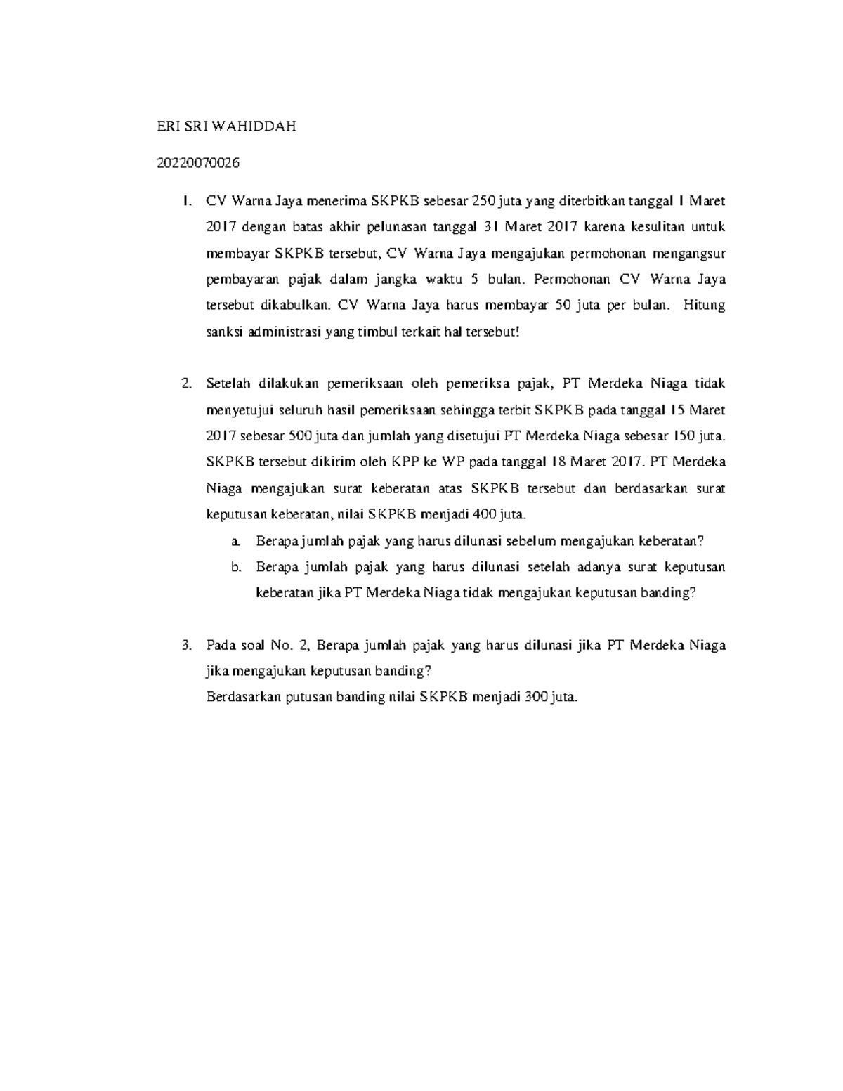 Surat Keterangan Pajak Kurang Bayar - ERI SRI WAHIDDAH 20220070026 CV ...