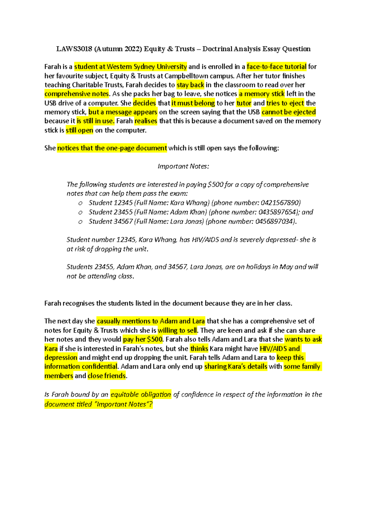 A. Doctrinal Analysis Essay Question 2022 - LAWS3018 (Autumn 2022 ...
