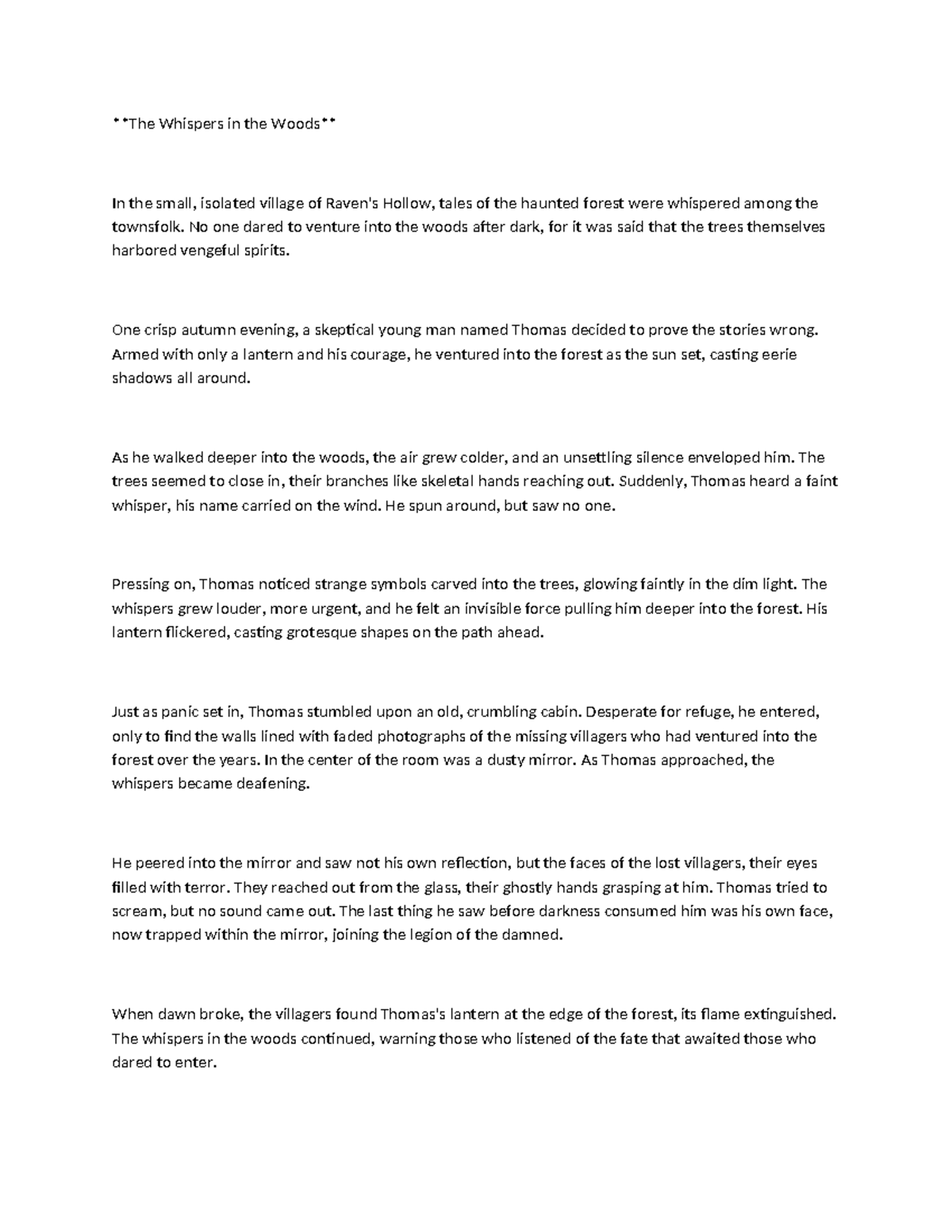 The Whispers - Short story - The Whispers in the Woods In the small ...