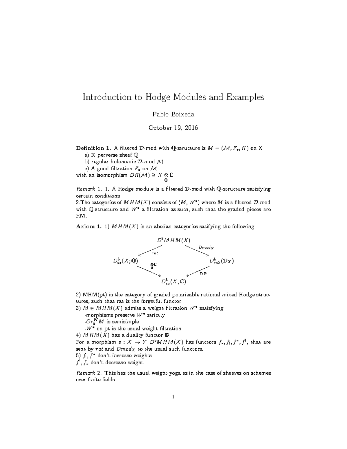 Math 8450 2016 notes 5 - Introduction to Hodge Modules and Examples ...