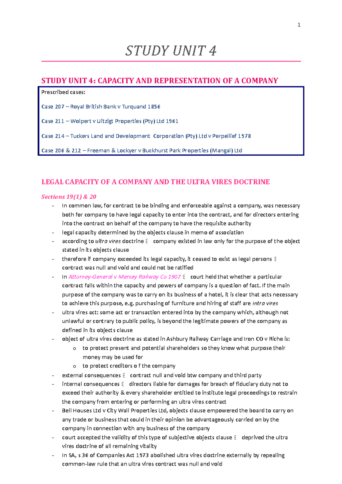 LML4806 Study Unit 4 - STUDY UNIT 4 STUDY UNIT 4: CAPACITY AND REPRESENTATION OF A COMPANY - Studocu