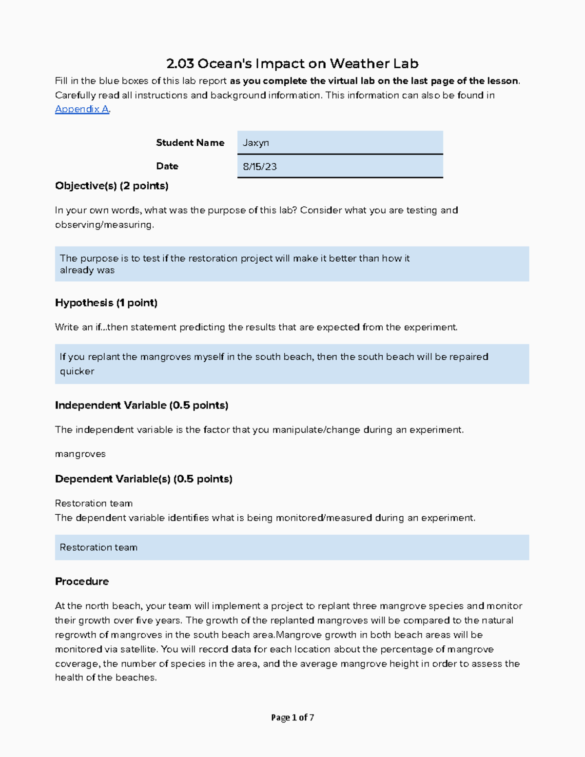 Copy 50f 2.03 Lab Report Template Rev 2022 - 2 Ocean's Impact on ...