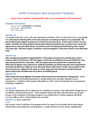 WGU Orientation Task 1 Instructions - GOM3 Orientation Task Assignment Template Note: Source ...