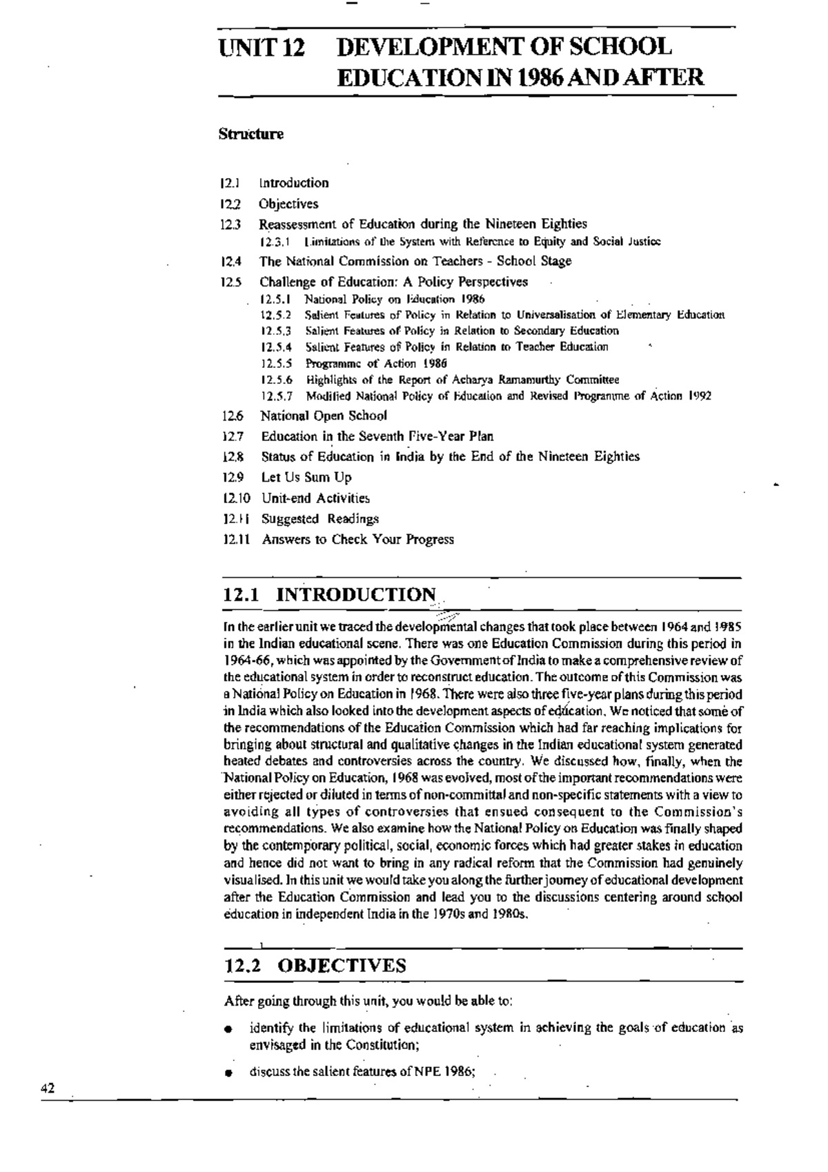 Unit-12 - vbg - UNIT 12 DEVELOPMENT OF SCHOOL EDUCATION IN 1986 AND AFTER structure 12 ...