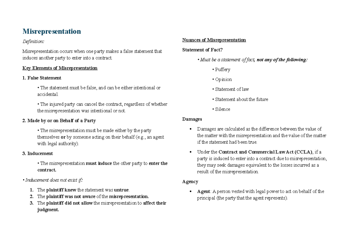 Misrepresentation - Misrepsentation - Misrepresentation Definition ...