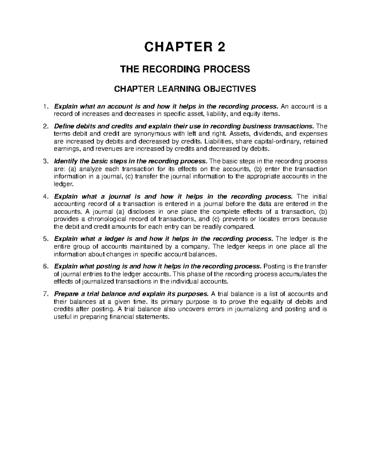 Accounting test bank CH2 - CHAPTER 2 THE RECORDING PROCESS CHAPTER ...
