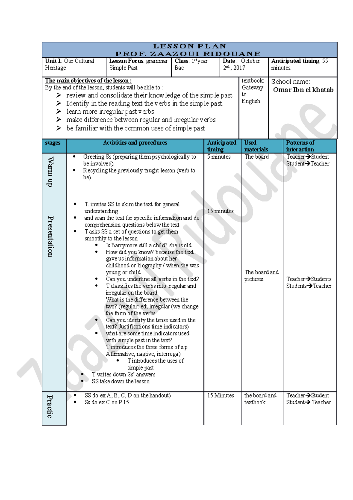 Downloadfile-66 - Simple past simplified - LESSON PLAN PROF. ZAAZOUI ...